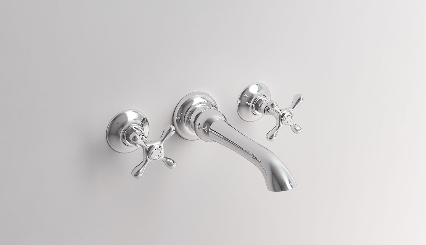Three-hole tap set for wall-mounted washbasin with drain | Park Avenue